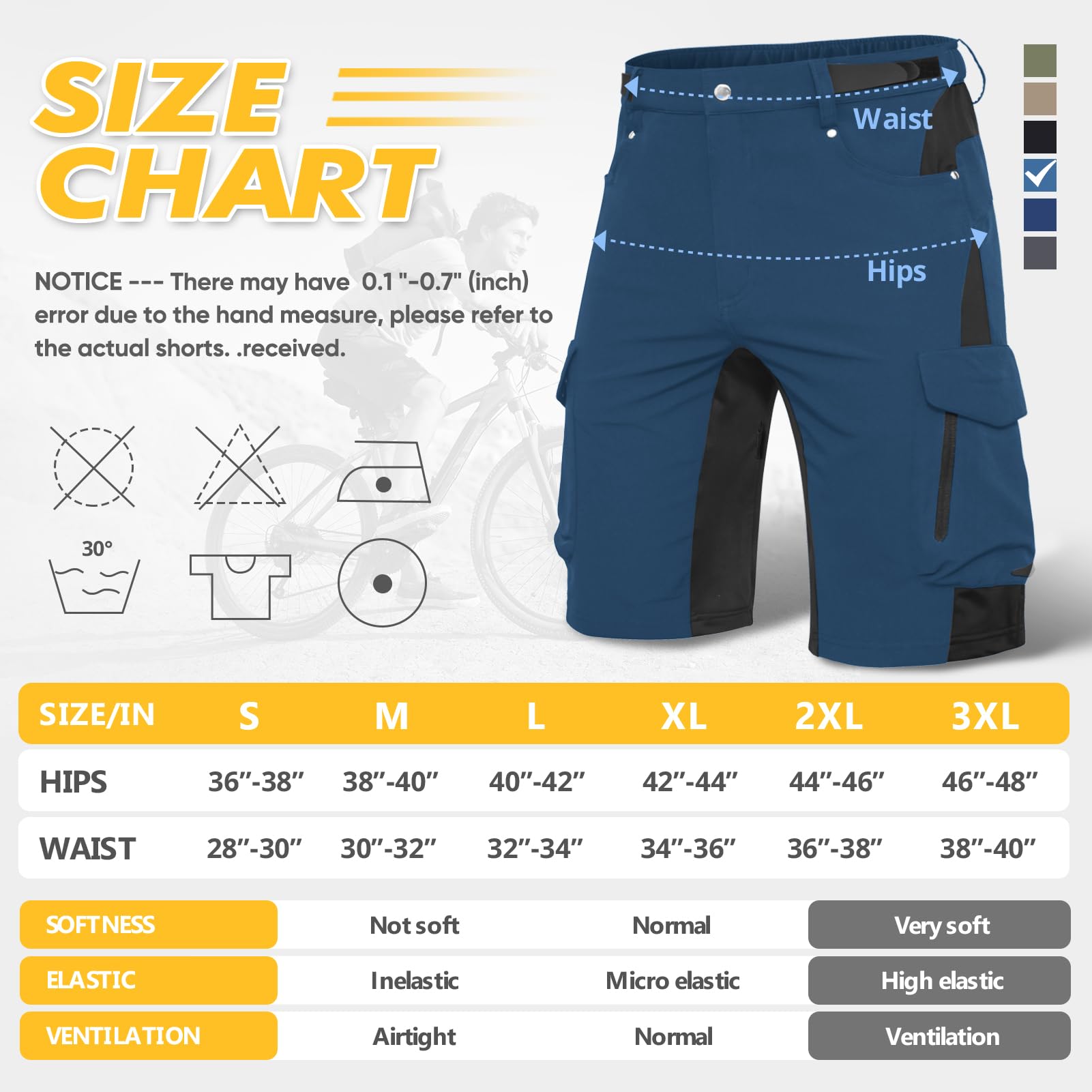 Ally Mens Mountain Bike Shorts 4D Padded Bike Shorts Baggy Cycling Biking Bicycle Biker Shorts Loose-fit with 6 Pockets (Indigo, Large)