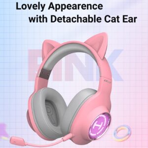 HECATE by Edifier G2 II Pink Gaming Headset, USB Wired Pink Gaming Headphones with Cat Ear for PC/MAC/PS4/PS5, 7.1 Surround Sound, Detachable Cat Ear and Noise Cancelling Microphone, LED RGB Lighting