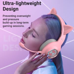 HECATE by Edifier G2 II Pink Gaming Headset, USB Wired Pink Gaming Headphones with Cat Ear for PC/MAC/PS4/PS5, 7.1 Surround Sound, Detachable Cat Ear and Noise Cancelling Microphone, LED RGB Lighting