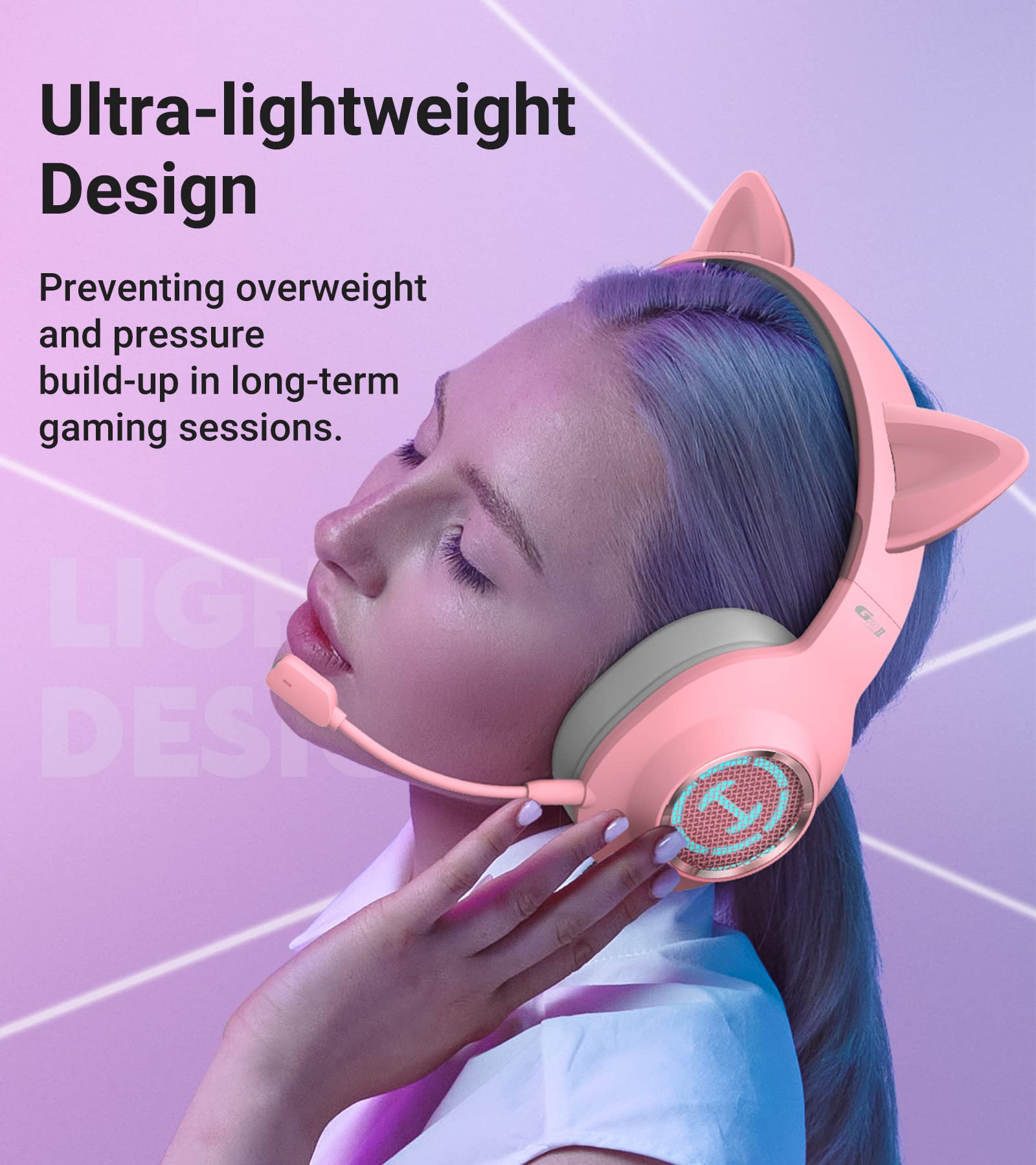 HECATE by Edifier G2 II Pink Gaming Headset, USB Wired Pink Gaming Headphones with Cat Ear for PC/MAC/PS4/PS5, 7.1 Surround Sound, Detachable Cat Ear and Noise Cancelling Microphone, LED RGB Lighting