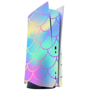 its a skin skins compatible with sony playstation 5 console disc edition - protective decal overlay stickers wrap cover - pastel colorful mermaid scales