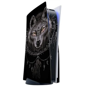 its a skin skins compatible with sony playstation 5 console disc edition - protective decal overlay stickers wrap cover - wolf dreamcatcher back white