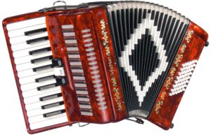 sofiamari sm2648 accordion package: 26 key, 48 bass piano accordion, trolly case and leather straps (red pearl)