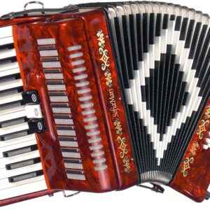 SofiaMari SM2648 Accordion Package: 26 Key, 48 Bass Piano Accordion, Trolly Case and Leather Straps (Red Pearl)