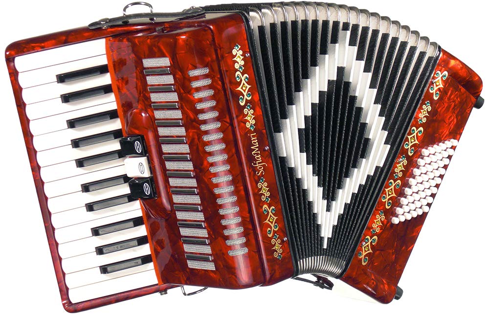 SofiaMari SM2648 Accordion Package: 26 Key, 48 Bass Piano Accordion, Trolly Case and Leather Straps (Red Pearl)