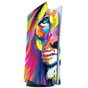 its a skin skins compatible with sony playstation 5 console disc edition - protective decal overlay stickers wrap cover - colorful lion abstract paint