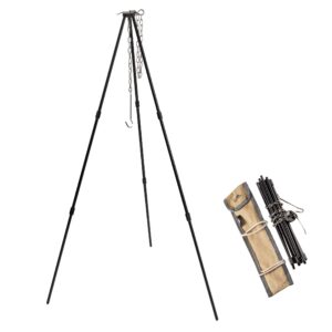 campingmoon camping campfire tripod with carrying bag portable lightweight aluminum 31.5-inch height stainless steel chain black