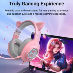 HECATE by Edifier G2 II Pink Gaming Headset, USB Wired Pink Gaming Headphones with Cat Ear for PC/MAC/PS4/PS5, 7.1 Surround Sound, Detachable Cat Ear and Noise Cancelling Microphone, LED RGB Lighting