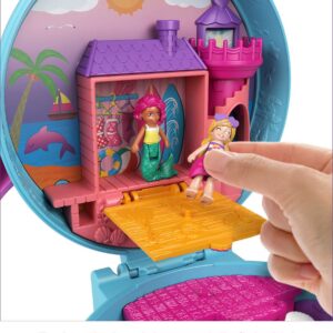 Polly Pocket Compact Playset, Dolphin Beach with Micro Polly, Mermaid Doll & Accessories, Travel Toys with Surprise Reveals