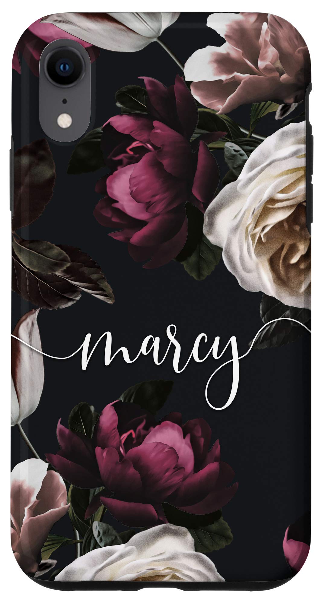 iPhone XR Marcy - Elegant Floral Rose & Peony Personalized Name Case