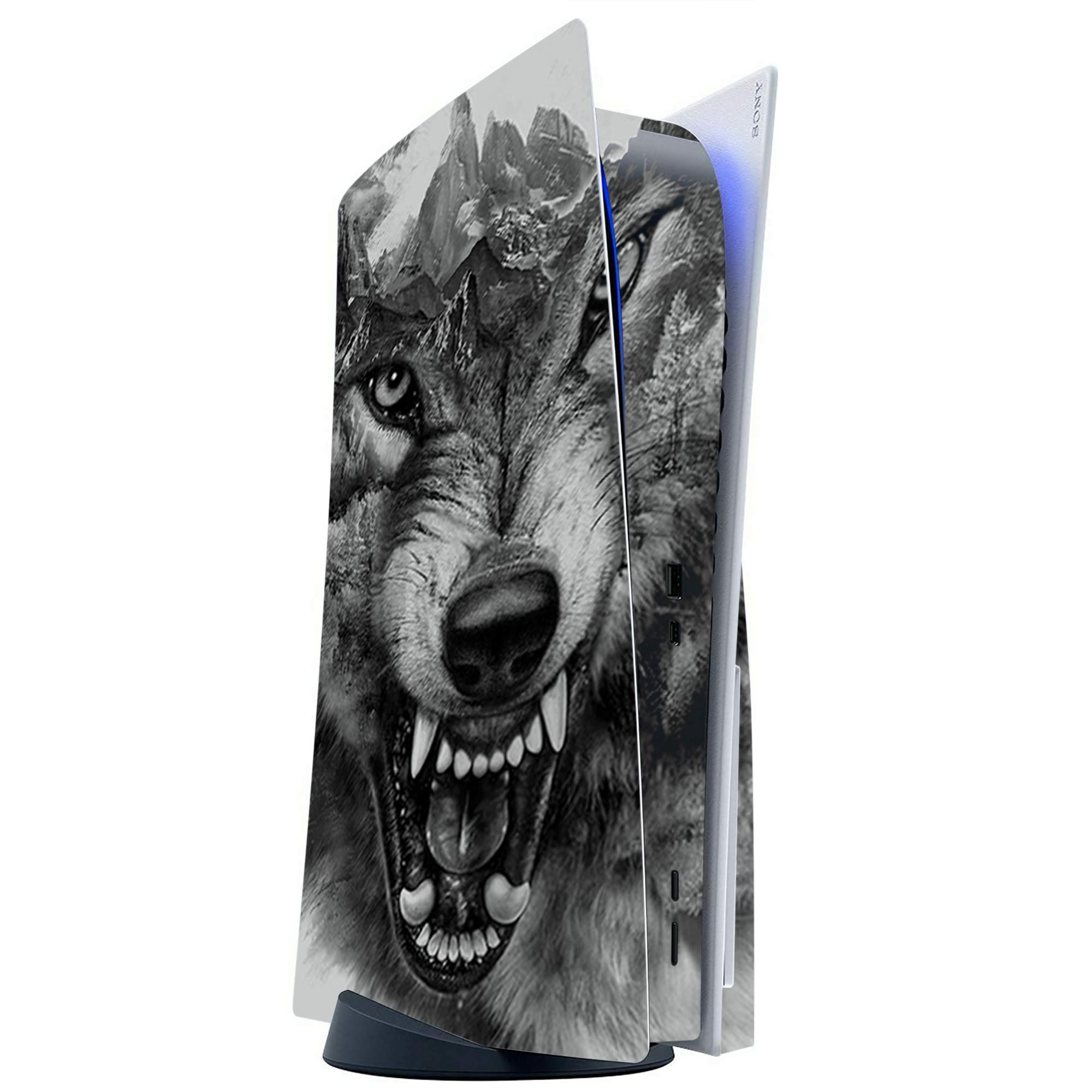 ITS A Skin Skins Compatible with Sony Playstation 5 Console Disc Edition - Protective Decal Overlay Stickers wrap Cover - Angry Wolf Growling Mountains