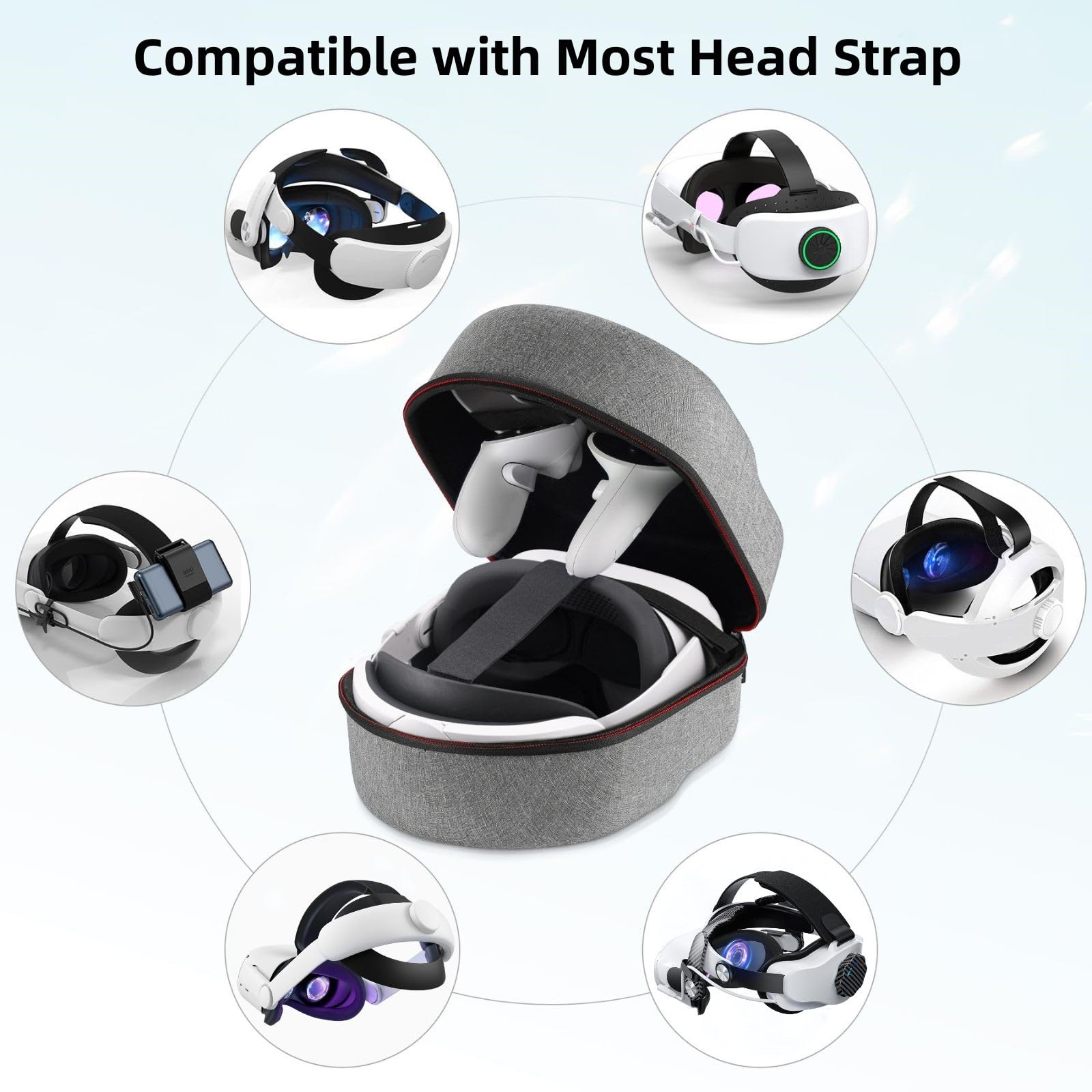 COOWPS Hard Carrying Case for Meta Quest 3/Oculus Quest 2/Vision Pro, Compatible with Elite Strap/Kiwi Design/BOBOVR Head Strap, Portal Full Protection for Travel Storage