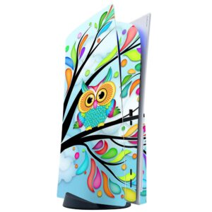 its a skin skins compatible with sony playstation 5 console disc edition - protective decal overlay stickers wrap cover - colorful artistic owl in tree