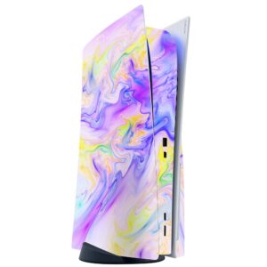 its a skin skins compatible with sony playstation 5 console disc edition - protective decal overlay stickers wrap cover - pastel marble resin pink purple swirls