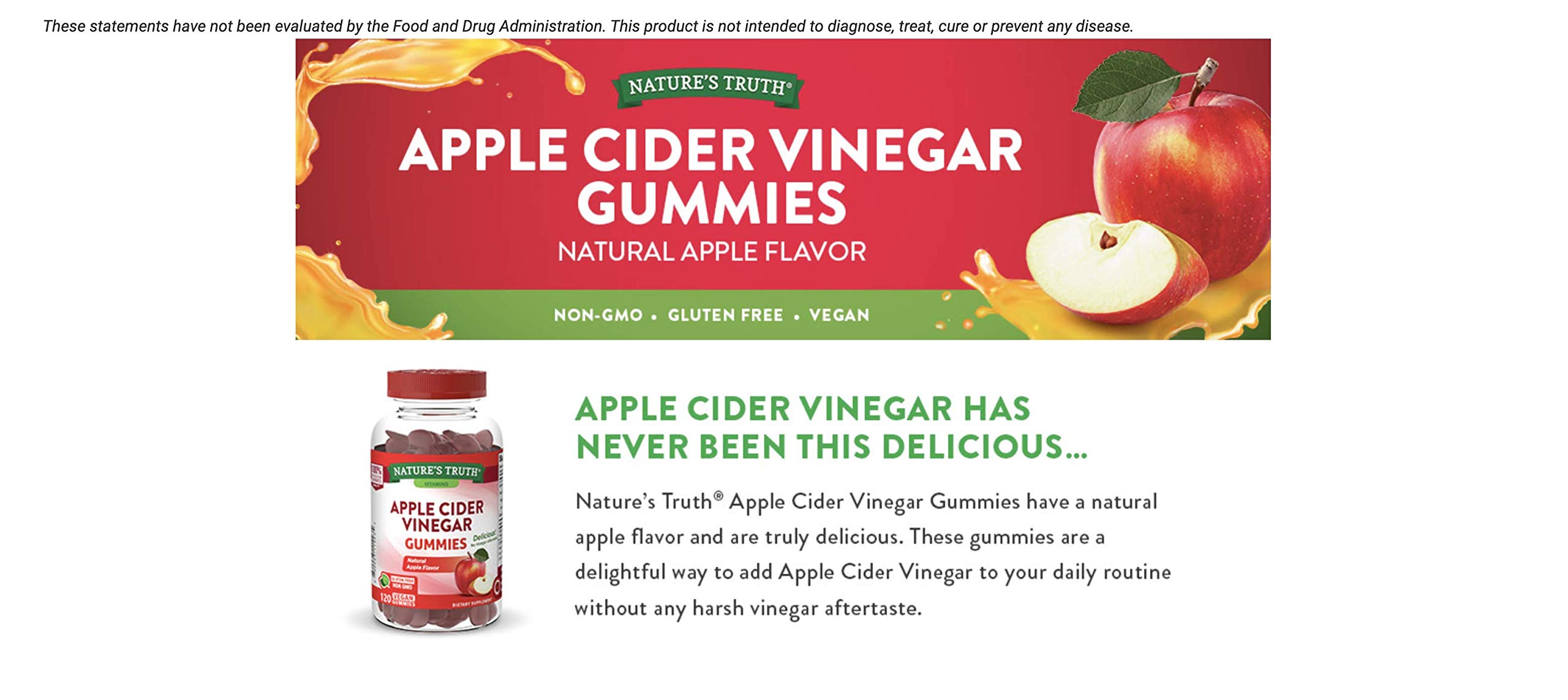 Nature's Truth Apple Cider Vinegar Gummies, 120 Count