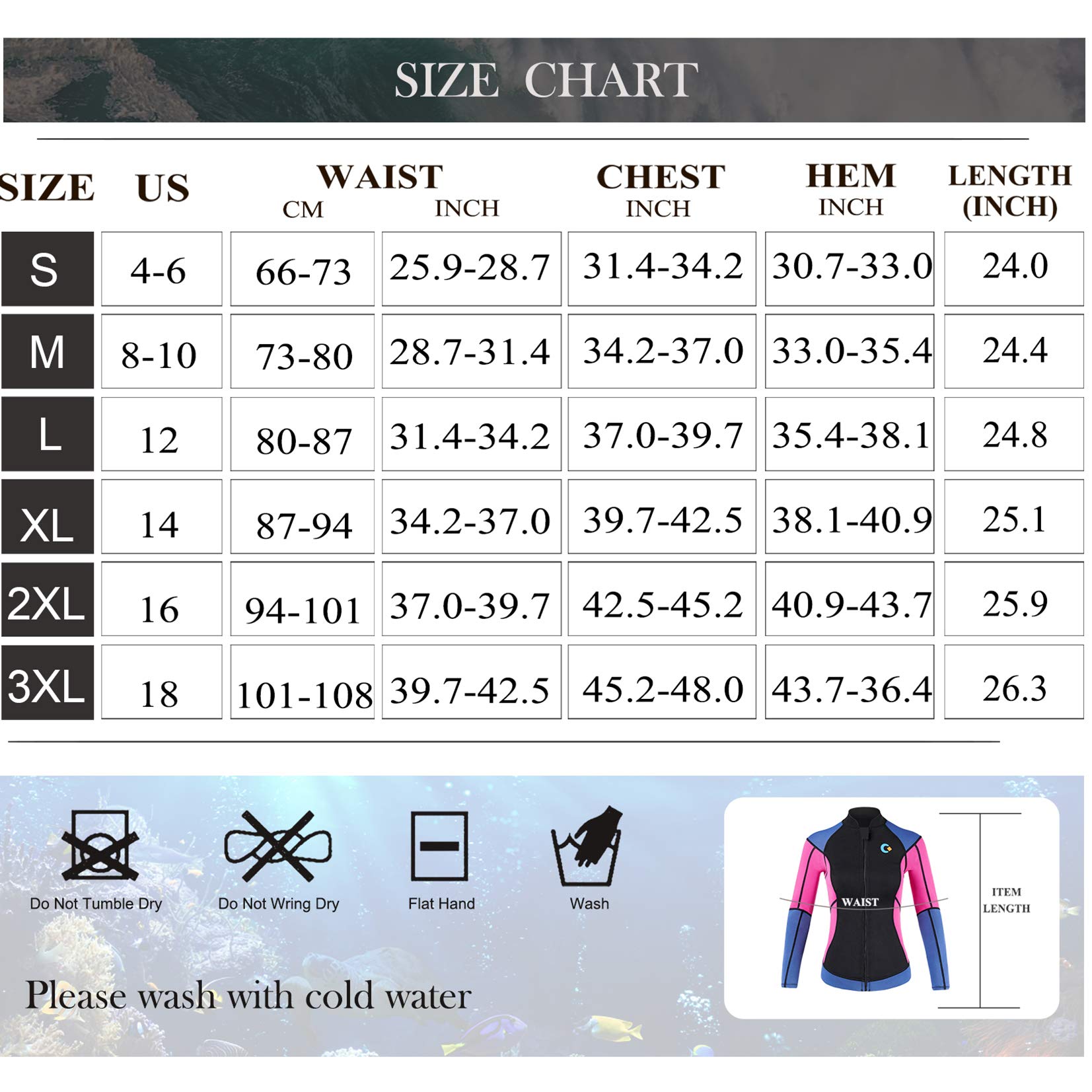 CtriLady Wetsuit Top 1.5mm High-Necked Women Wetsuit Long Sleeve Jacket Neoprene Wetsuits with Front Zipper for Swimming Diving Surfing Boating Kayaking Snorkeling (HotPink, Large)