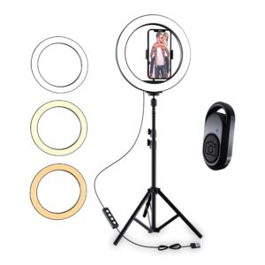 talk works 10" selfie ring light compatible w/iphone 14/plus/pro/max, 13/mini/pro/max, 12/mini/pro/max - halo led circle phone holder tripod stand for tiktok, live stream, video recording (black)