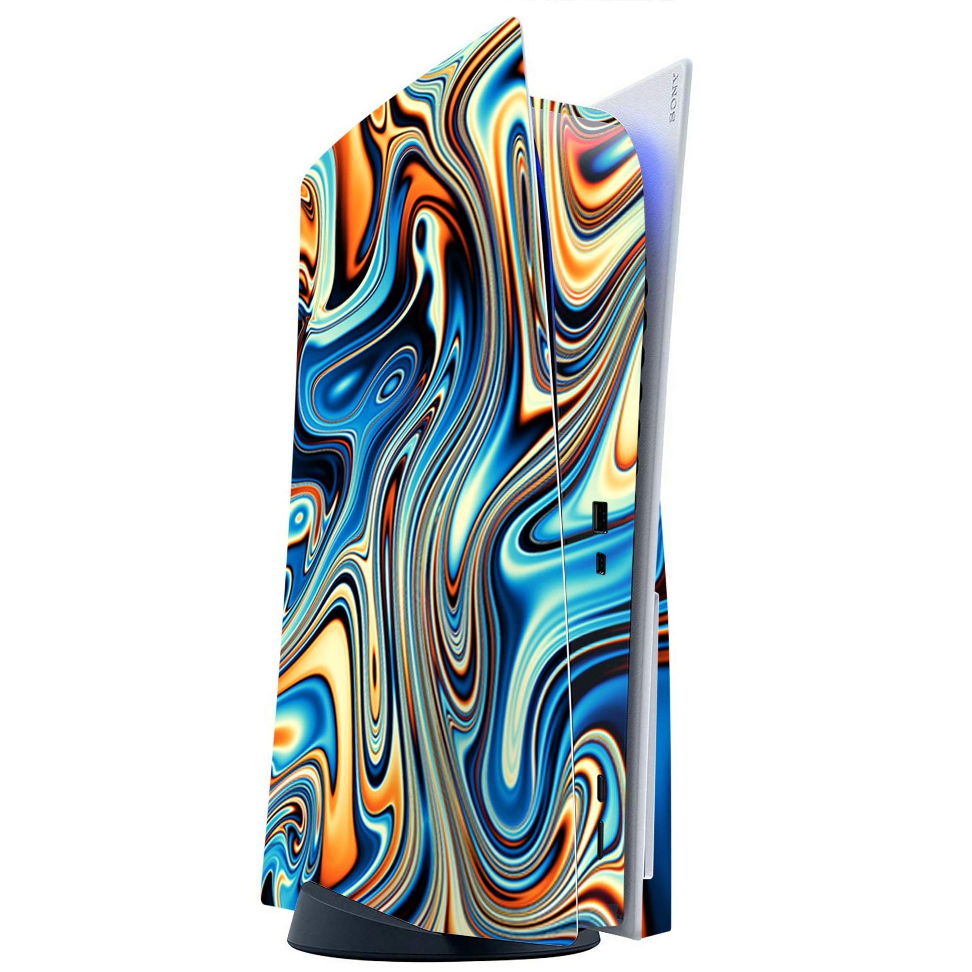 ITS A Skin Skins Compatible with Sony Playstation 5 Console Disc Edition - Protective Decal Overlay Stickers wrap Cover - Blue Orange Psychadelic Oil Slick