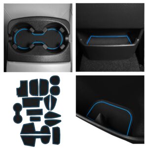 cupholderhero fits ford focus accessories 2015-2018 premium custom interior non-slip anti dust cup holder inserts, center console liner mats, door pocket liners 16pc set (blue trim)