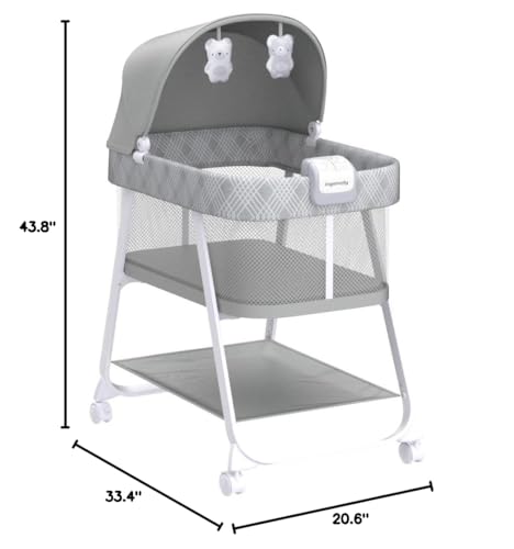 Ingenuity Lullanight Soothing Bassinet for Baby with Locking Wheels and-Night-Light, Newborn to 5 Months, Gem, 33.4x20.6x43.8"