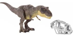 mattel jurassic world camp cretaceous stomp 'n escape tyrannosaurus t rex action figure toy with stomping motion