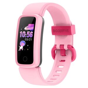 biggerfive vigor kids fitness tracker watch for girls boys ages 5-15, ip68 waterproof, activity tracker, pedometer, heart rate sleep monitor, calorie step counter watch