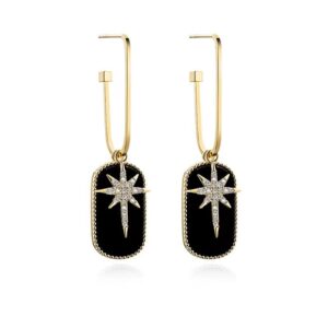 glpaha star black dangle earrings for women sterling silver unique design multiple wearing styles (black gold)