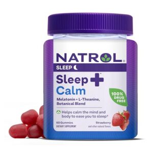 natrol sleep+ calm melatonin gummies for adults, sleep gummies, strawberry flavor, 60 gummies, 30 day supply