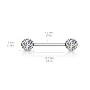 Pierced Owl 14G Implant Grade Titanium Threadless Push-in Bezel Set CZ Crystal Nipple Barbells, Sold as a Pair (Vitrail Medium, 14mm (9/16"))