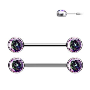 Pierced Owl 14G Implant Grade Titanium Threadless Push-in Bezel Set CZ Crystal Nipple Barbells, Sold as a Pair (Vitrail Medium, 14mm (9/16"))