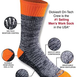 Dickies Men's Dri-Tech Legacy Moisture Control Crew Socks Multipack, Hi-Vis Orange Black (6 Pairs), Medium