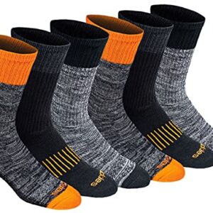 Dickies Men's Dri-Tech Legacy Moisture Control Crew Socks Multipack, Hi-Vis Orange Black (6 Pairs), Medium