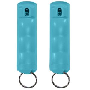 zarc vexor police strength pepper spray, flip-top finger grip, 20+ shots, 10-12 ft. range - two pack (teal)