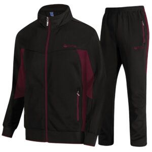 tbmpoy men's tracksuits sweatsuits for men set track suits 2 piece casual athletic jogging warm up full zip sweat suits black/wine red xl