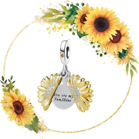 NanMuc Women Sunflower Charm You are My Sunshine Gold Plated Bead for Pandora Bracelets Wife friend Jewelry Mothers Day Gifts