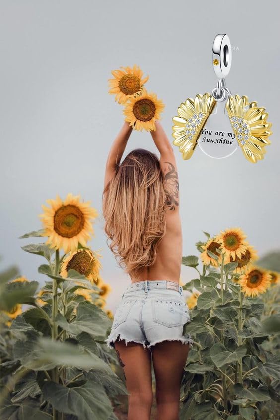 NanMuc Women Sunflower Charm You are My Sunshine Gold Plated Bead for Pandora Bracelets Wife friend Jewelry Mothers Day Gifts