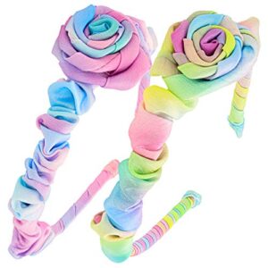 frog sac 2 tie dye headbands for girls, satin rosette head band for kids, ruched headband hair accessories, dressy girl hair bands for children