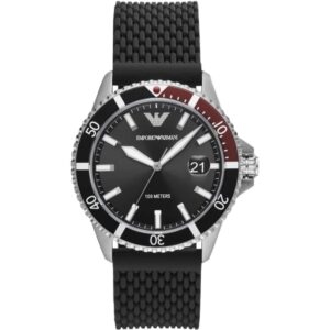 emporio armani emporio armani three-hand date black mesh silicone watch (model: ar11341)