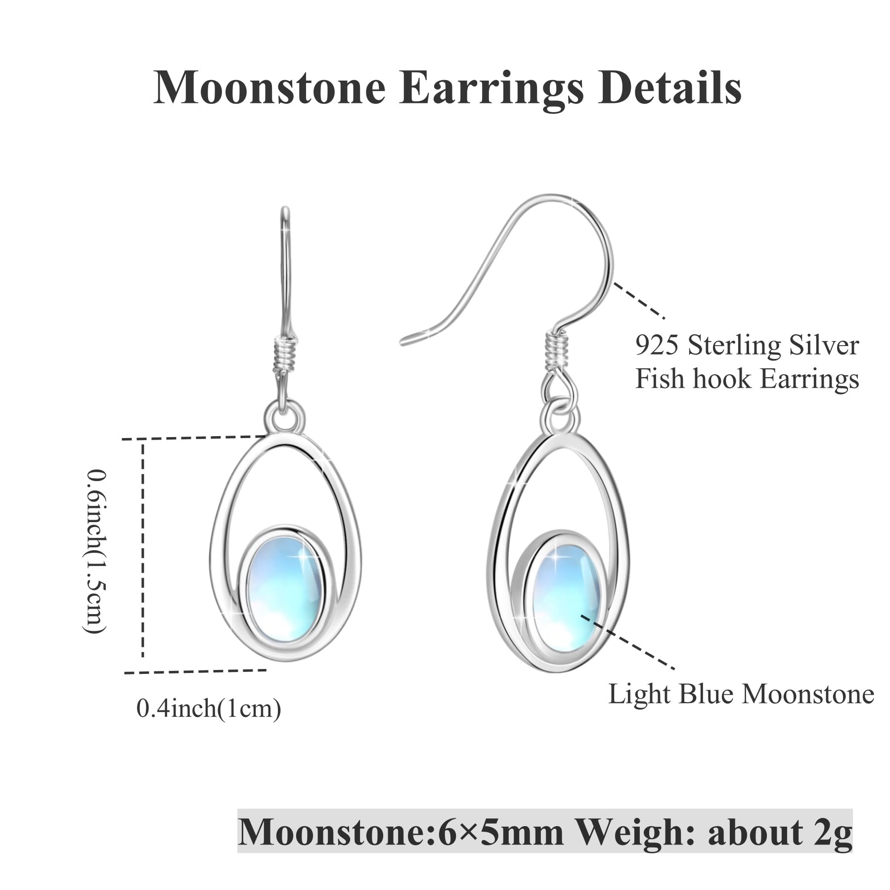 YZSFMZGE Moonstone Earrings for Women 925 Sterling Silver Dangle Drop Earrings Moonstone Jewelry Gift for Women for Birthday Christmas