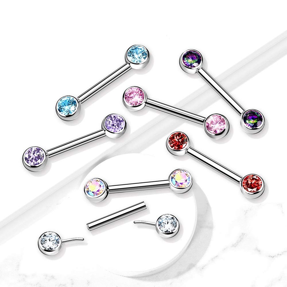 Pierced Owl 14G Implant Grade Titanium Threadless Push-in Bezel Set CZ Crystal Nipple Barbells, Sold as a Pair (Vitrail Medium, 14mm (9/16"))