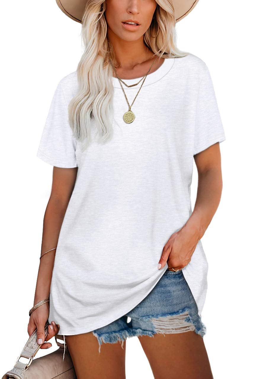 White Tshirts for Womens Crewneck Summer Tops White Tees Shirts Short Sleeve M