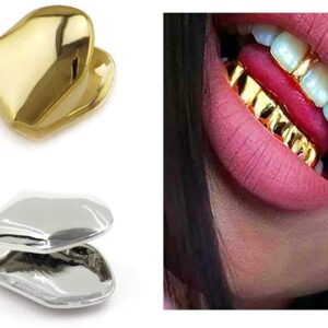 2 Pieces 14K Plated Gold Grillz Mouth Teeth, Hip Hop Teeth Plain, Top Tooth Single Grill Cap for Teeth Mouth Party Accessories Teeth Grills