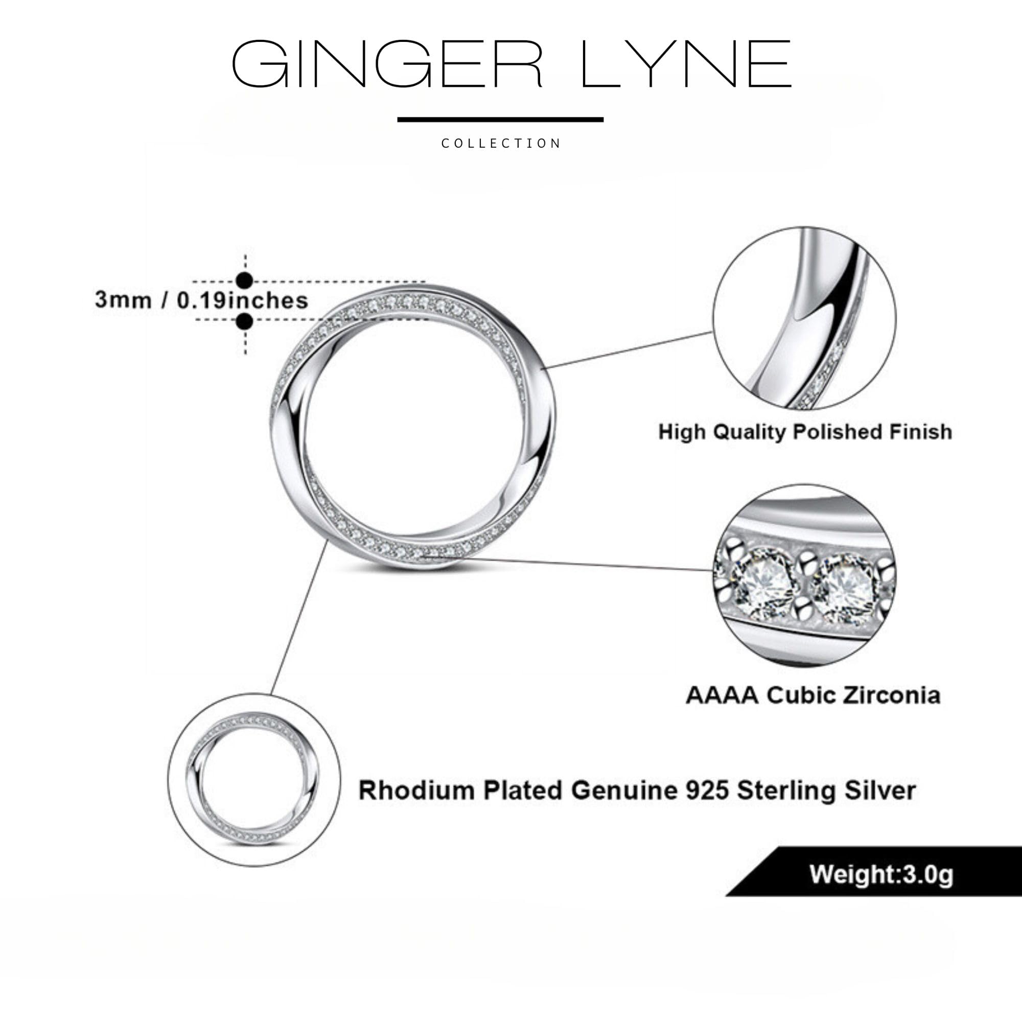 Ginger Lyne Collection Unique Twisted Eternity Band Bridal Wedding Anniversary Ring for Women Sterling Silver Twist Setting Cubic Zirconia Engagement Series Stackable Jewelry