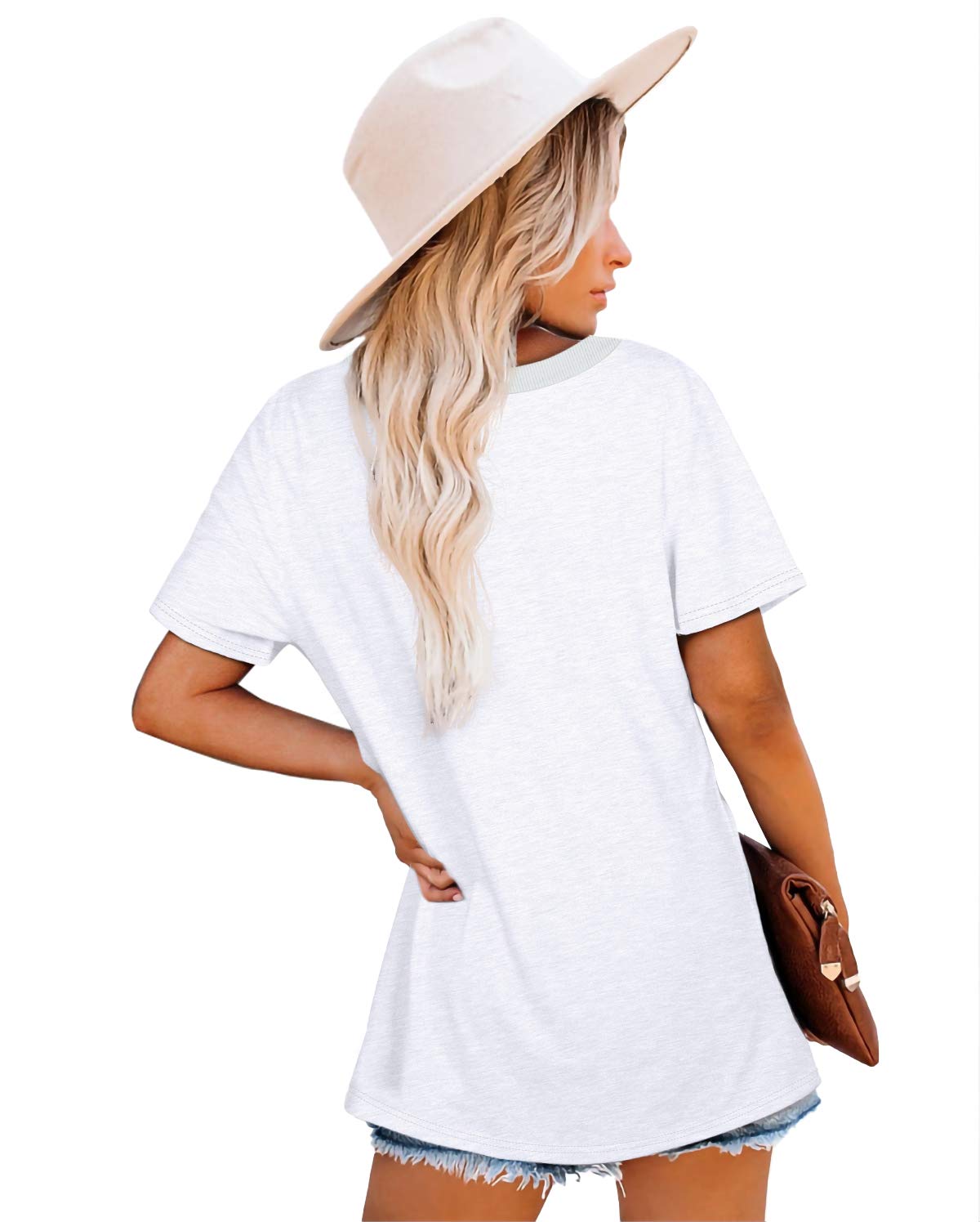 White Tshirts for Womens Crewneck Summer Tops White Tees Shirts Short Sleeve M