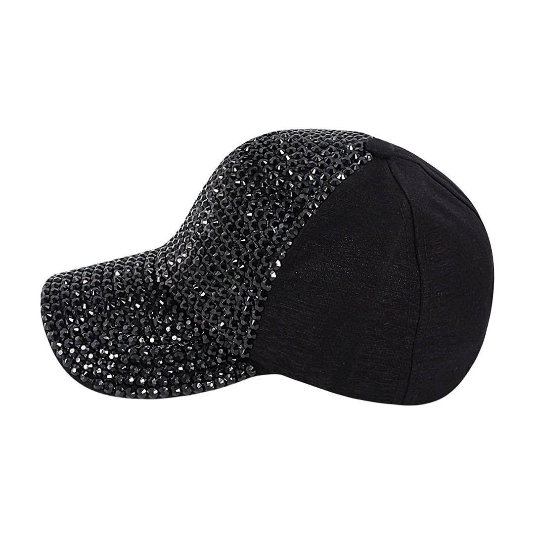 Surkat Women Studded Rhinestone Crystal Baseball Cap Ponytail Adjustable Hat Bling Denim Sun Hat