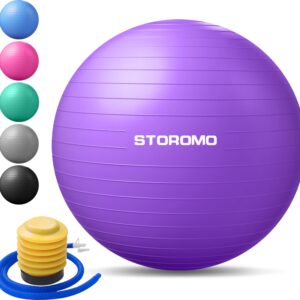 STOROMO Exercise Ball,Yoga Ball(with Exercise Tutorial)，Extra Thick Non-Slip,Holds 2500 lbs, Workout Ball for Pregnancy Birthing and Balance Stability (Purple, 55cm/21.6in)