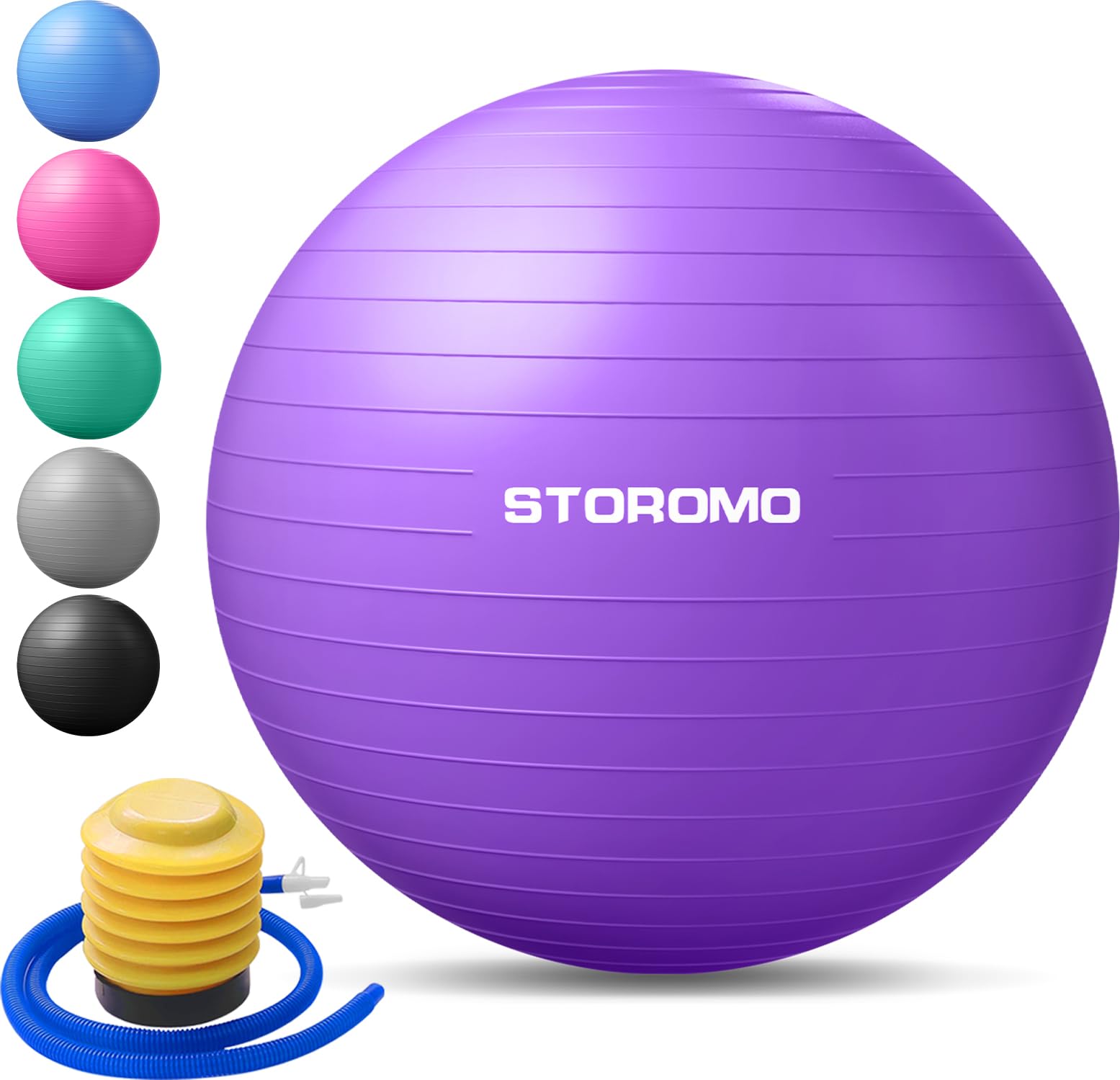 STOROMO Exercise Ball,Yoga Ball(with Exercise Tutorial)，Extra Thick Non-Slip,Holds 2500 lbs, Workout Ball for Pregnancy Birthing and Balance Stability (Purple, 55cm/21.6in)