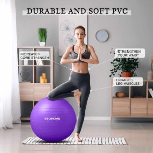 STOROMO Exercise Ball,Yoga Ball(with Exercise Tutorial)，Extra Thick Non-Slip,Holds 2500 lbs, Workout Ball for Pregnancy Birthing and Balance Stability (Purple, 55cm/21.6in)