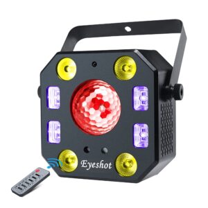 disco light dj lights, eyeshot 5 in 1 stage light with magic ball, led par light pattern strobe light with uv effect, remote and dmx control for stage & dj lighting, wedding church disco party lights