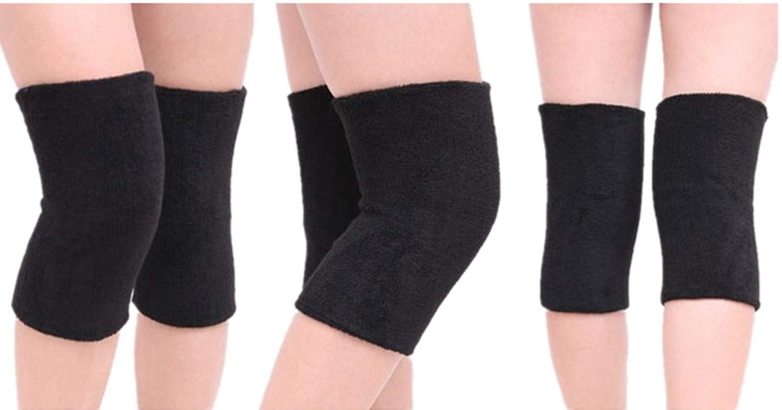 Mczone Cotton Non-Slip Soft Absorbent Knee Pad Support Brace Protector Leg Sleeve Kneelet Thickening Extended Warm for Men & Women Outdoor Sports Running Dancing Gym Yoga Fitness, 1 Pair (Black)